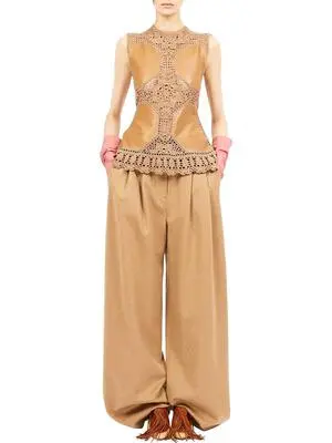Ulla Johnson Livia Crochet & Leather Top Camel