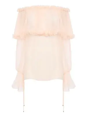Chloé Off-the-shoulder Puff-sleeve Top - Powdery Pink
