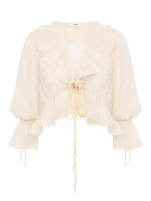 Chloé Cropped V-neck Top - Coconut Milk