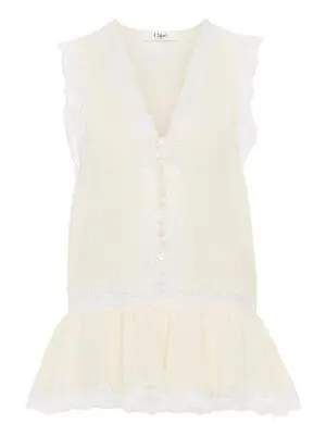 Chloé Sleeveless Crêpe De Chine Peplum Top - Coconut Milk