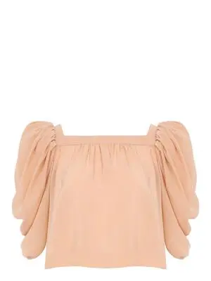 Chloé Puff-sleeve Pleated Top - Sand Brown