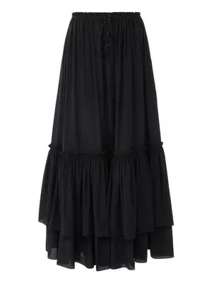 Chloé Ruffled Crêpe De Chine Long Skirt - Black