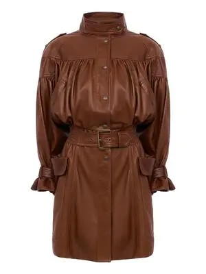Chloé Leather Coat - Vivid Brown