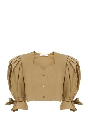 Chloé Puff-sleeve Cropped Top - Amber Olive