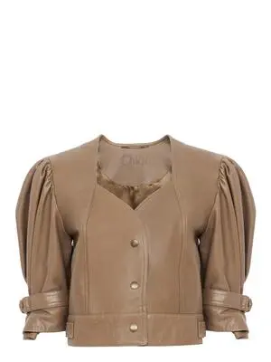 Chloé Cropped Leather Jacket - Smoked Brown