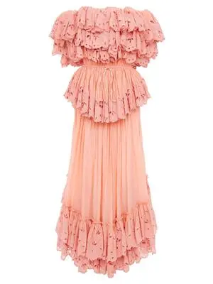 Chloé Voile Ruffled Long Dress - Papaya Pink