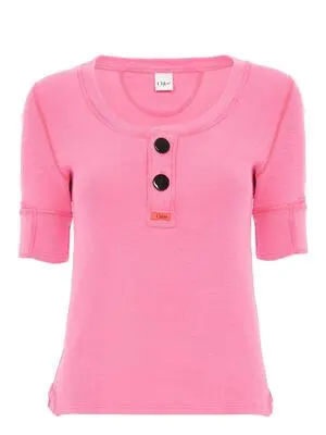 Chloé Short-sleeve Henley Shirt - Rosy Cherry