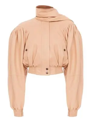 Chloé Cropped Leather Jacket With Removable Scarf - Pearl Blush