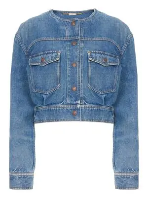 Chloé Collarless Cropped Denim Jacket - Dusty Cobalt
