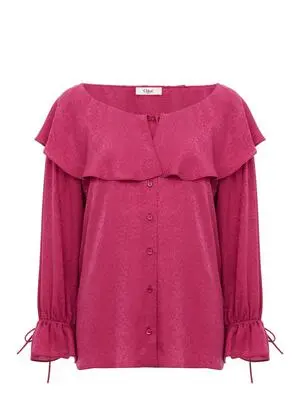 Chloé Round-neck Ruffle Blouse - Dark Ruby