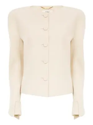 Chloé Collarless Fitted Wool Jacket - Desertic Brown