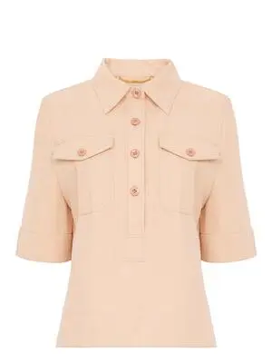 Chloé Polo Shirt In Recycled Cotton Gabardine - Biscuit Pink