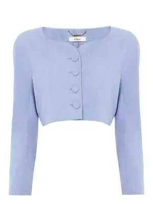 Chloé Cropped Collarless Jacket - Pebble Blue