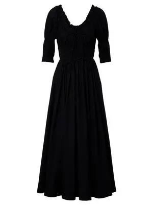 DÔEN Shirred Cotton Midi Dress - Black