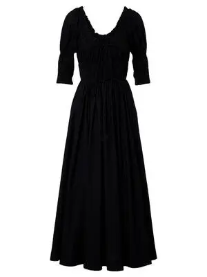 DÔEN Shirred Cotton Midi Dress - Black