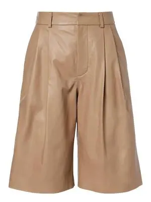 YVES SALOMON Leather Bermuda Shorts - Beige