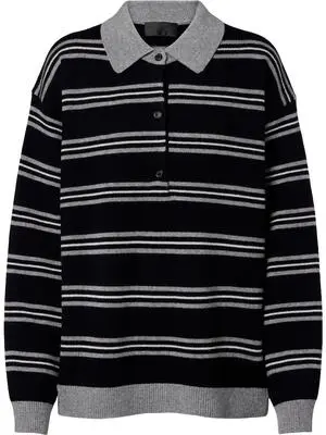 NILI LOTAN Galvez Striped Cashmere Polo Sweater - Blue