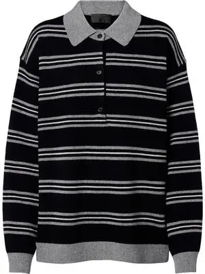 NILI LOTAN Galvez Striped Cashmere Polo Sweater - Blue