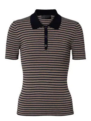 NILI LOTAN Gemmatta Striped Cotton Polo Shirt - Blue