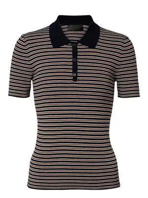 NILI LOTAN Gemmatta Striped Cotton Polo Shirt - Blue