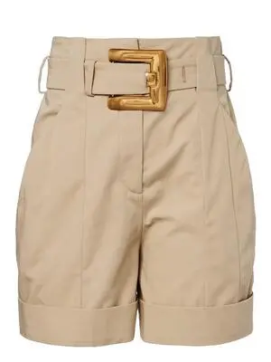 Balmain Belted Cotton Gabardine Shorts - Beige