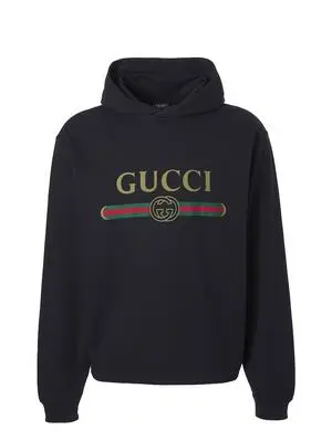 Gucci Logo Cotton And Cashmere Jersey Hoodie - Blue