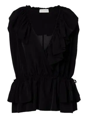 Dries Van Noten Ruffled Jersey Top - Black