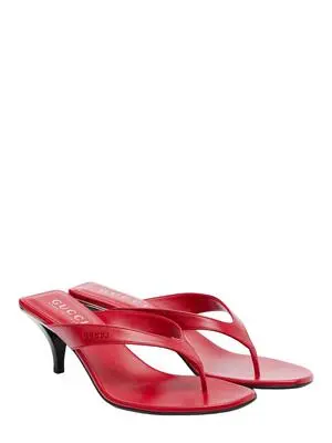 Gucci Vittoria Leather Thong Heeled Sandals - Red