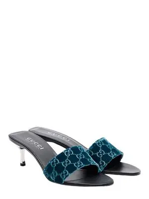 Gucci Gg Velvet Mules - Blue