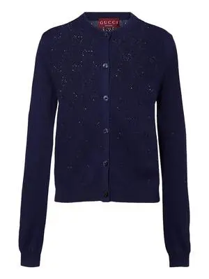 Gucci Gg Pointelle Silk And Cotton Cardigan - Blue