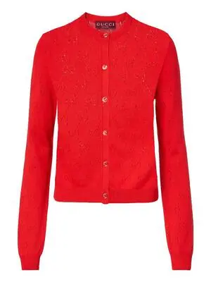Gucci Gg Pointelle Silk And Cotton Cardigan - Red