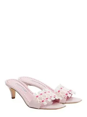 Manolo Blahnik More Embroidered Leather Mules - Pink