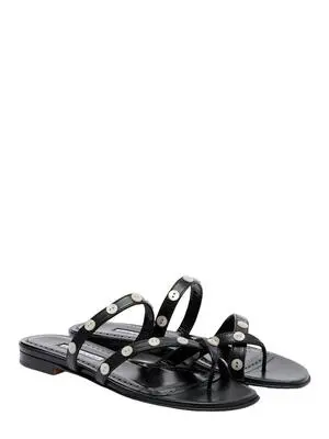 Manolo Blahnik Embellished Leather Thong Sandals - Black