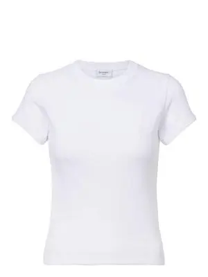 Saint Laurent Cassandre Ribbed-knit Cotton Jersey T-shirt - White
