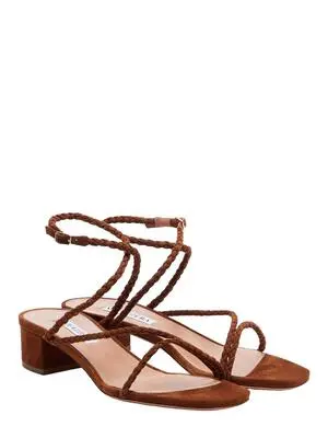 AQUAZZURA Luca Braided Suede Sandals - Brown
