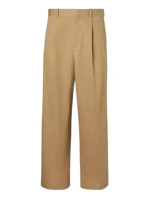 Loewe Pleated Cotton Gabardine Wide-leg Pants - Beige