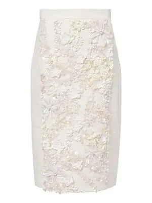 Plan C Cotton Drill Embellished Midi Skirt - White