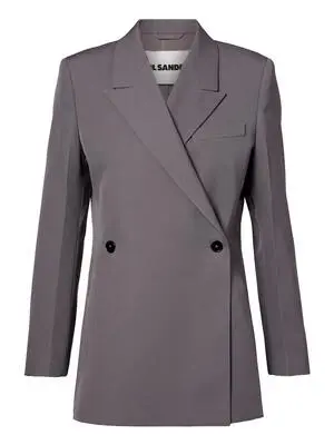 JIL SANDER Double-breasted Wool Gabardine Blazer - Grey