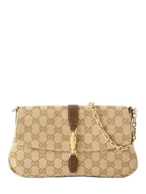 Gucci Aperitivo Leather-trimmed Canvas-jacquard Shoulder Bag - Neutrals