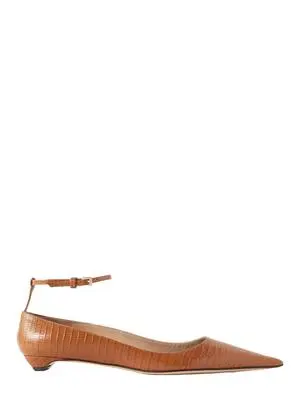 TOM FORD Snake-effect Leather Point-toe Ballet Flats - Brown