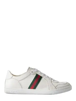 Gucci Distressed Webbing-trimmed Leather Sneakers - White