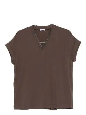 Brunello Cucinelli Cotton V-neck T-shirt - Brown