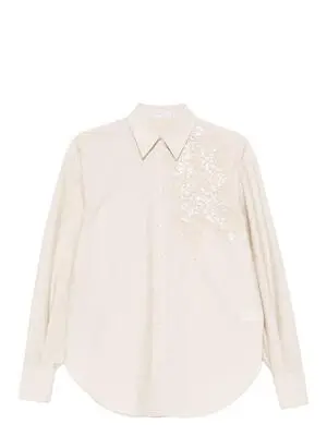 Brunello Cucinelli Embroidered Cotton Shirt - Beige