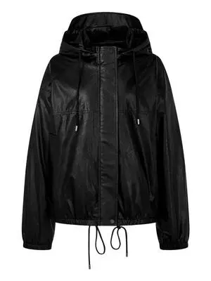 STUDIO TOMBOY Hooded Faux Leather Jacket - Black