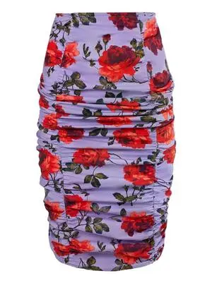Carolina Herrera Rose-print Ruched Midi Skirt - Purple