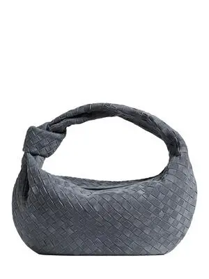 BOTTEGA  VENETA Intrecciato Suede Shoulder Bag - Cloudy Indigo