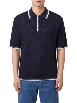 LANEUS Knitted Cotton Polo Shirt Black