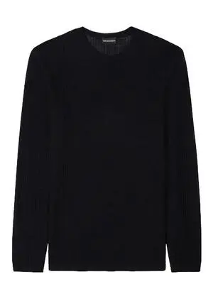 Emporio Armani Lyocell-blend Tuck Stitch Jumper - Navy