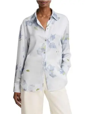Vince Petal Blur Silk Button-front Shirt - Gray