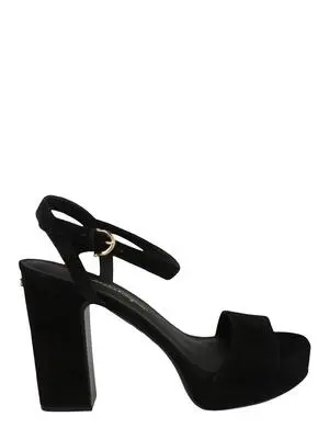FERRAGAMO Wmns Trento Suede Platform Sandal - Black